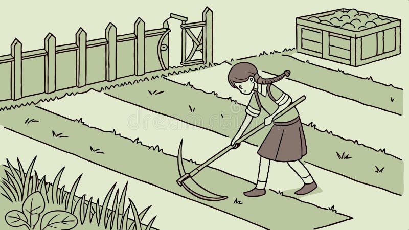 Girl Hoeing Garden, Weeding with Hoe, Garden Tool Use Vector Design ...
