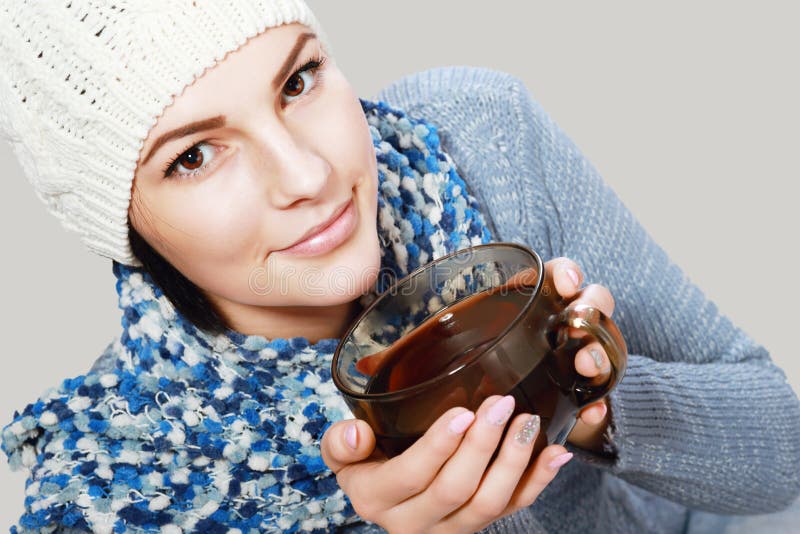 Girl hold hot cup of tea stock photo. Image of hand, people - 63326082