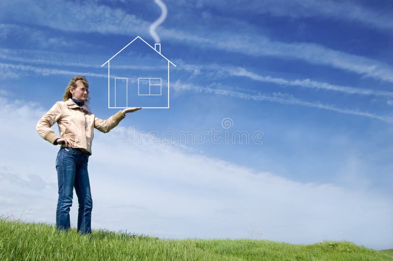 Girl hold the house stock image. Image of home, green - 5418755