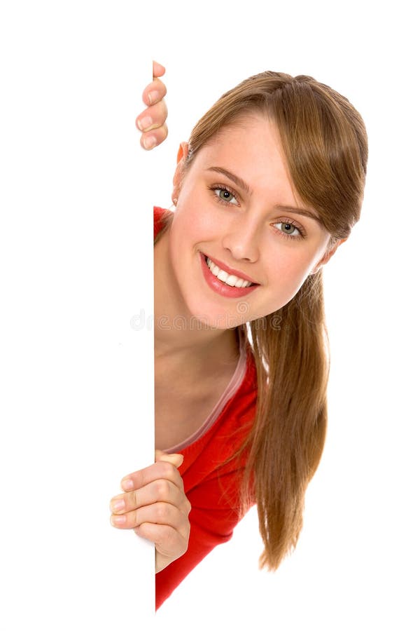 Girl holding blank poster stock photo. Image of female - 16912684