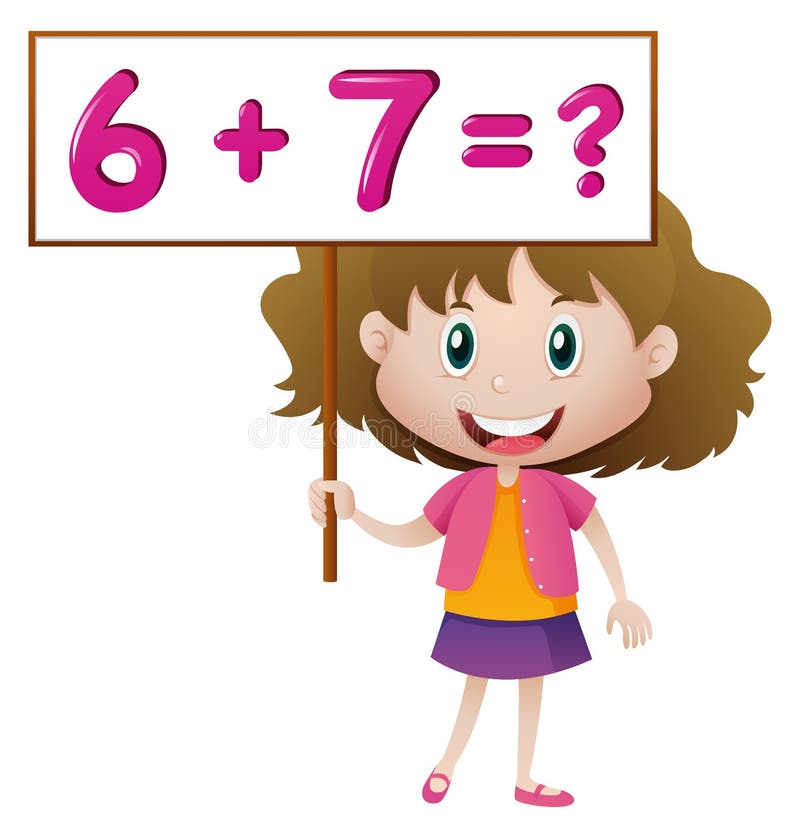 Girl Holding Board with Math Problem Stock Illustration - Illustration ...