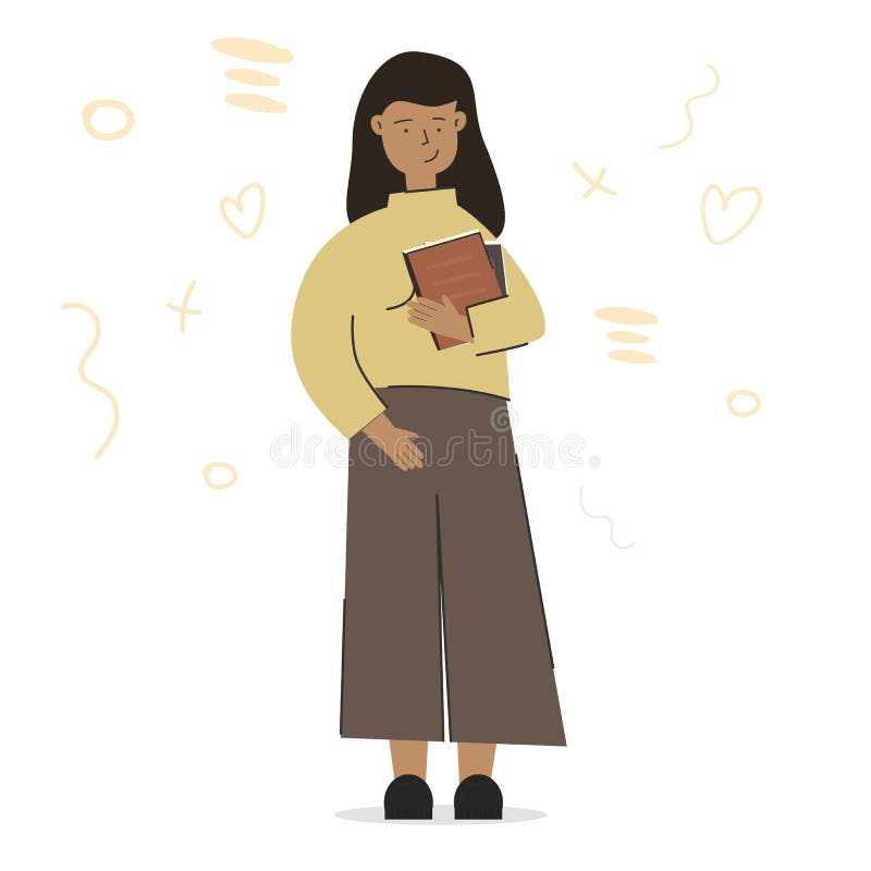 Girl Holding Books in Her Hands.flat Vector Illustration. Stock Vector ...