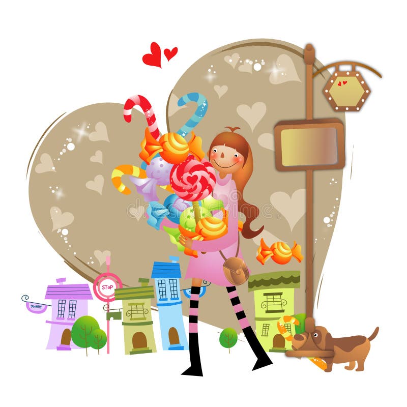 Girl Holding Bunch of Candies. Vector Illustration Decorative Design ...