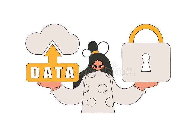 Girl Holding Cloud Storage with Padlock in Hand. Stock Vector ...