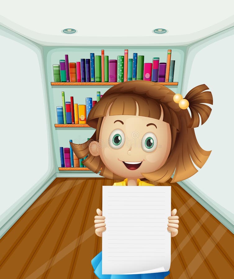 A Girl Holding an Empty Paper Inside the Room Stock Vector ...