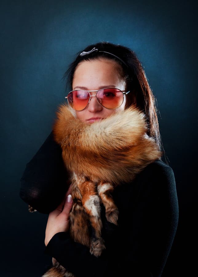 Girl holding fox skin stock image. Image of shawl, beauty - 12404599