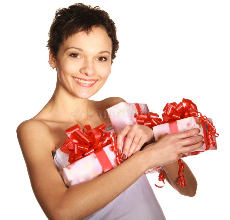 Girl holding a gift boxes stock image. Image of interested - 22548823