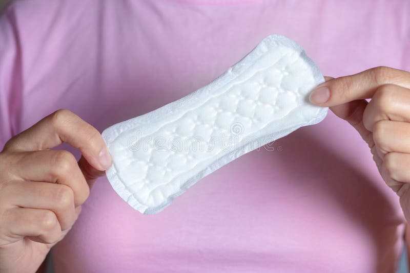 Girl Holding in Hand Hygiene Pad on Pink Background Stock Image - Image ...