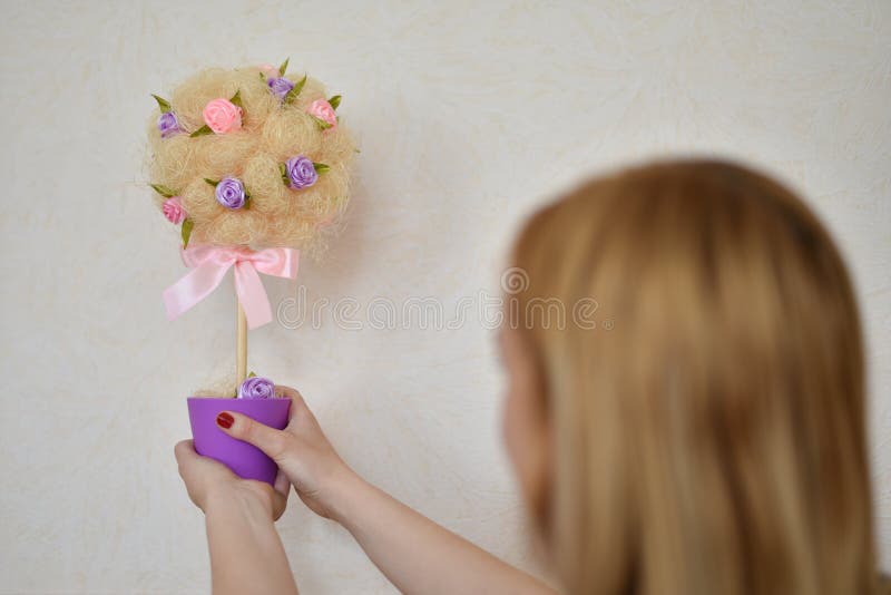 The Girl is Holding a Handmade Topiary Stock Photo - Image of people ...