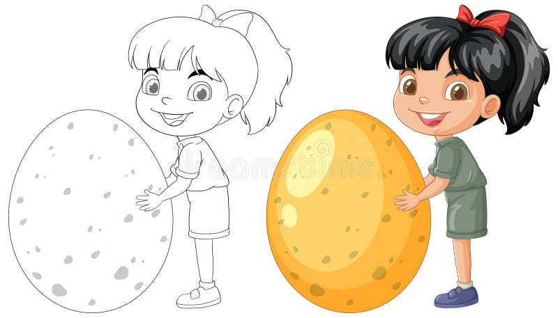 Girl holding a large egg stock vector. Illustration of outline - 333575114