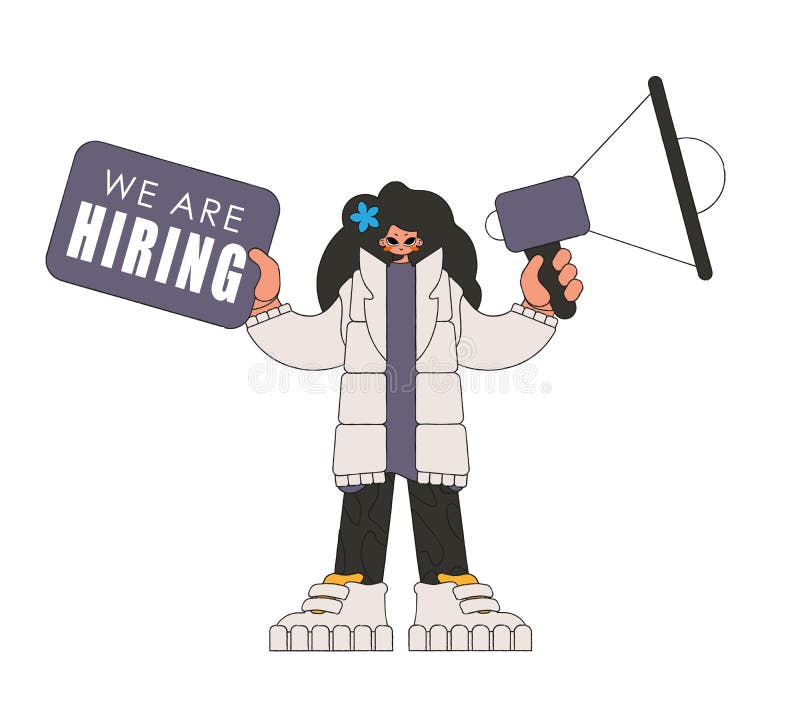 The Girl is Holding a Megaphone. Human Drawing. Stock Vector ...