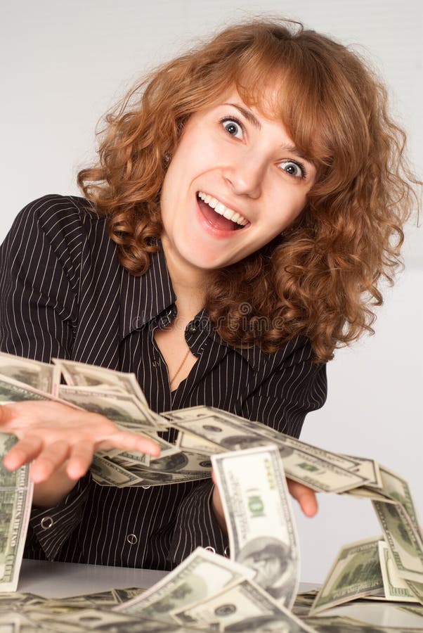 Happy Woman Earn Money Online Stock Image - Image of banking, cute ...