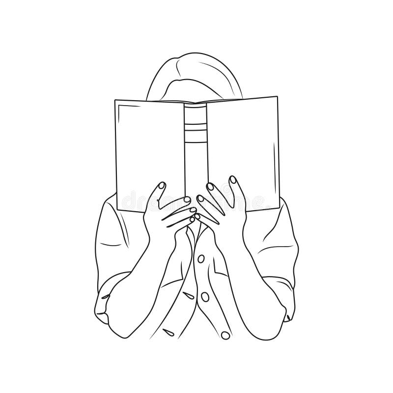 Girl Holding Open Book Line Vector Art Stock Vector Illustration Of