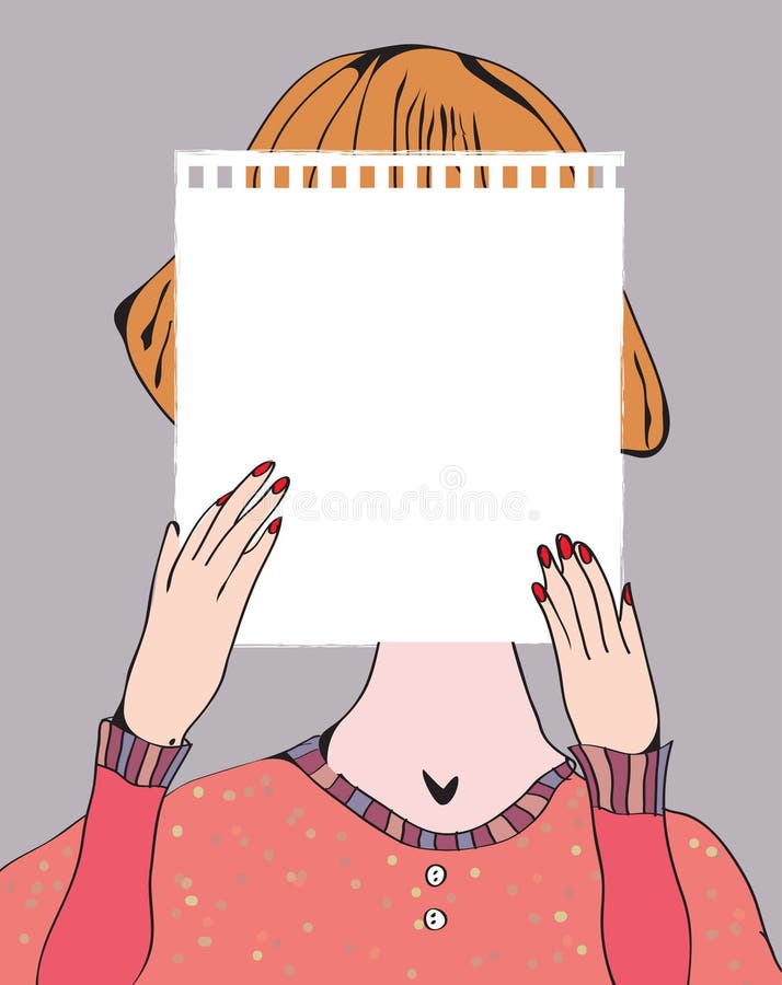 Girl Holding Paper for Text Illustration Retro Stock Vector ...