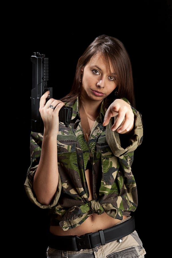 Girl holding gun stock image. Image of officer, agent - 24681565