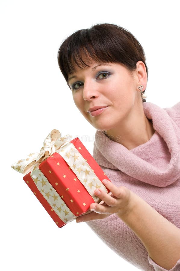 Girl holding present stock photo. Image of lips, joyful - 7122970