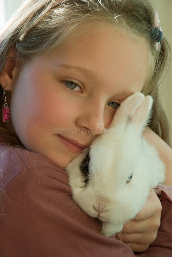 Girl with rabbit stock image. Image of charming, bunny - 16120729