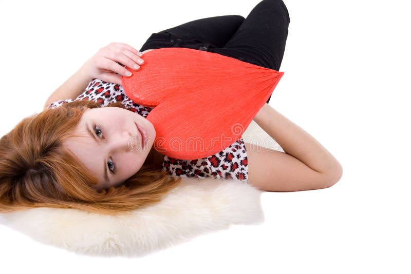 Girl holding red heart stock photo. Image of flirting - 12790918