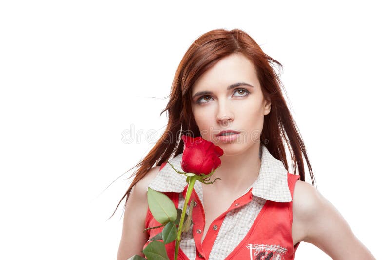 Girl holding red rose stock photo. Image of pensive, isolated - 27534350