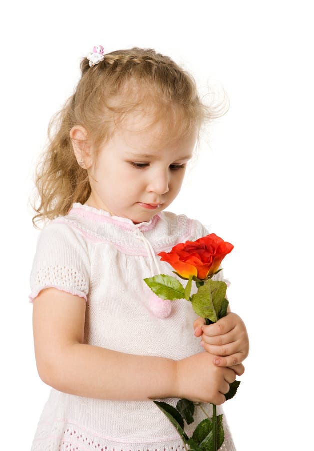 Girl holding rose stock photo. Image of child, girl, care - 18308336