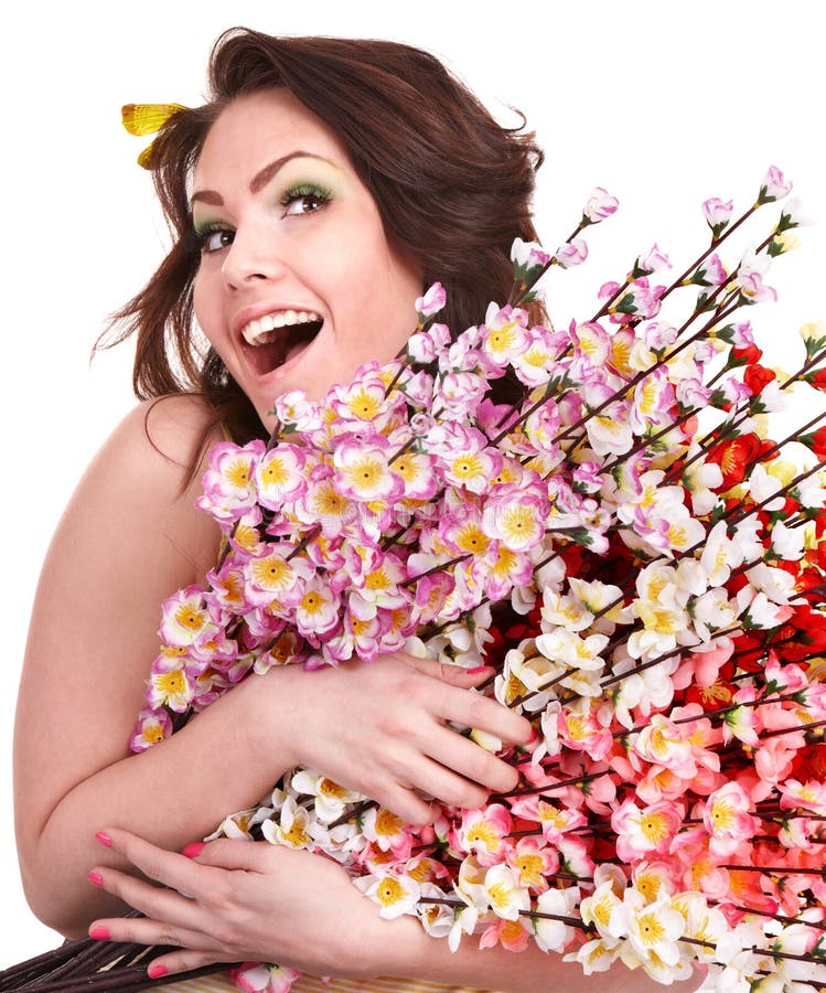 Girl Holding Spring Flower. Stock Photo - Image of cheerful, holding ...