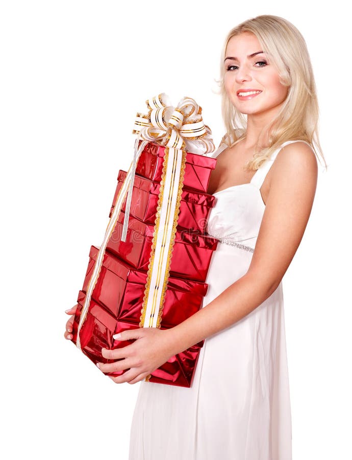 Girl Holding Stack Gift Box . Stock Photo - Image of caucasian, xmas ...