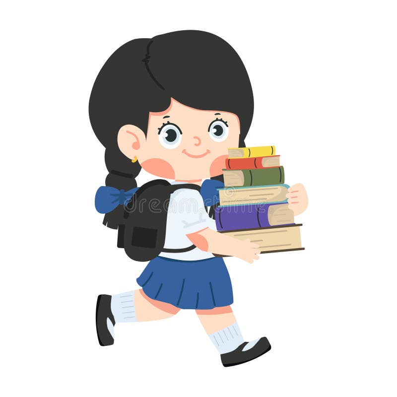 Girl Holding Stack of School Books Stock Vector - Illustration of ...
