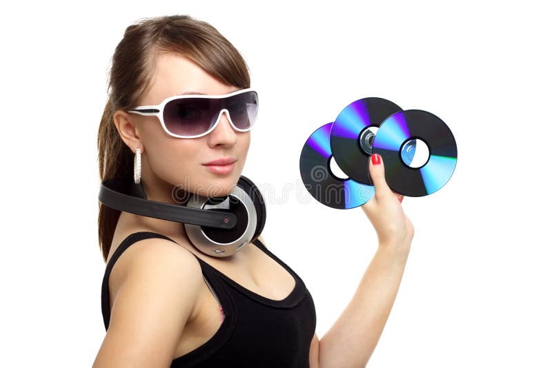 Girl holding three CD stock image. Image of calm, earphone - 20070975