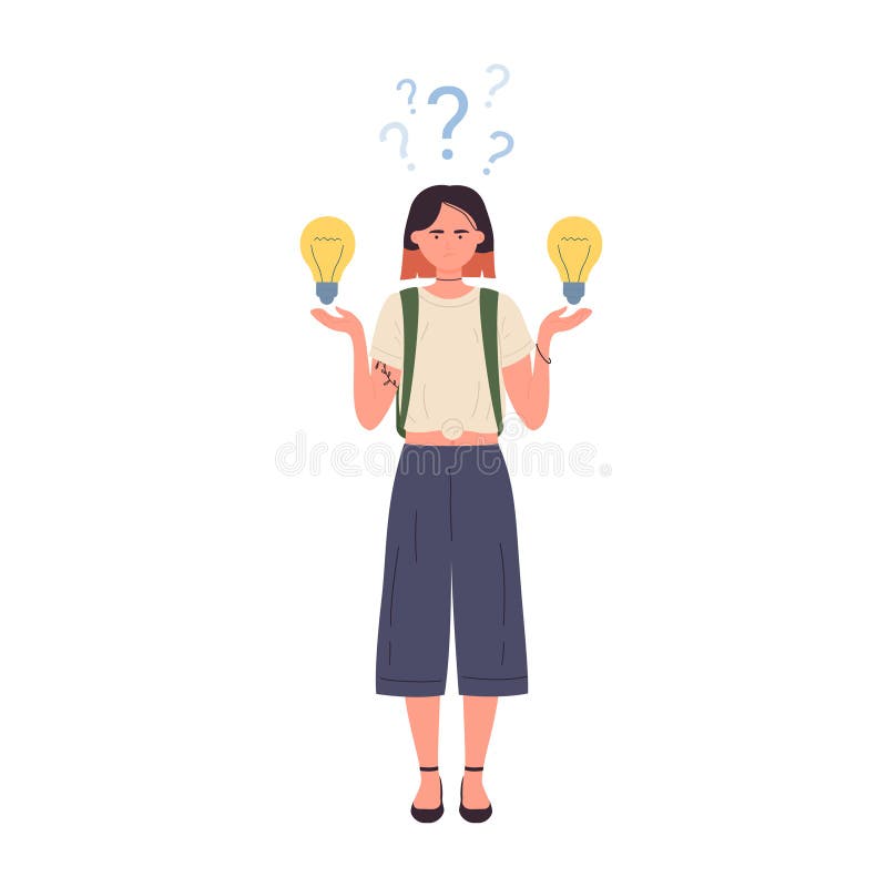 Girl Holding Two Light Bulbs, Students Choice of Smart Creative Idea ...