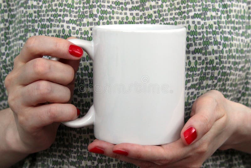 Girl is Holding White Cup in Hands. Stock Photo - Image of business ...