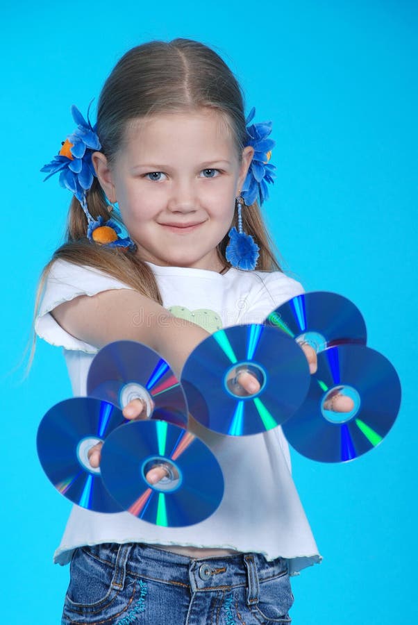 The girl holds 6 CD stock image. Image of education, female - 7286359