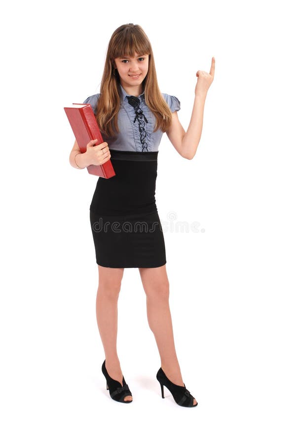 Girl Holds the Red Book. Also Specifies Hand a Direction Stock Image ...