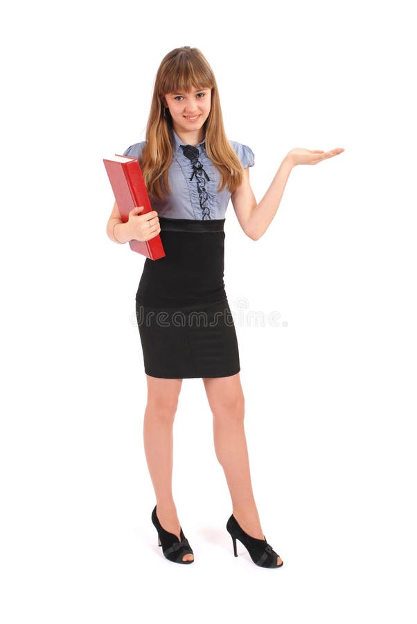 Girl Holds the Red Book. Also Specifies a Hand a Direction. Stock Image ...