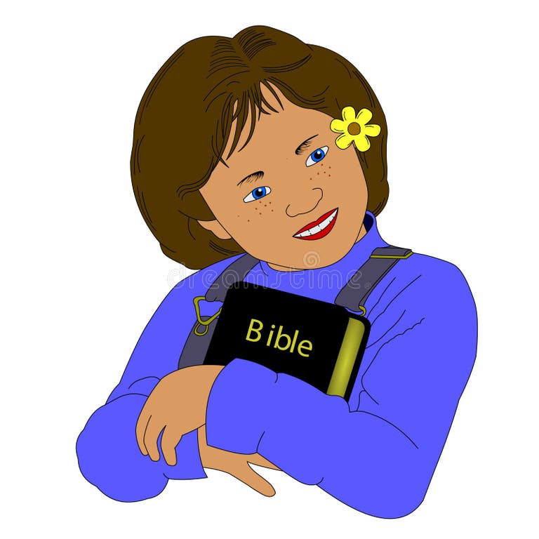 Girl Hugging Bible stock vector. Illustration of graphic - 1823642