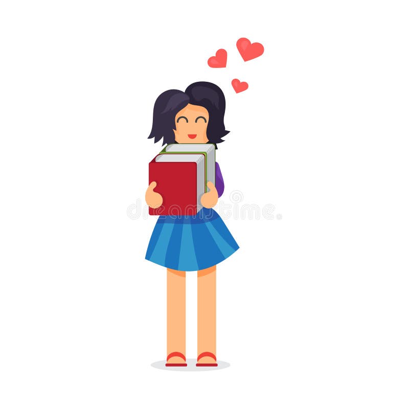 Girl hugging books stock illustration. Illustration of educate - 61311923