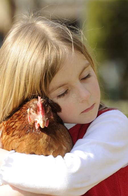 Girl hugging a chicken stock photo. Image of garden, chicken - 18926274