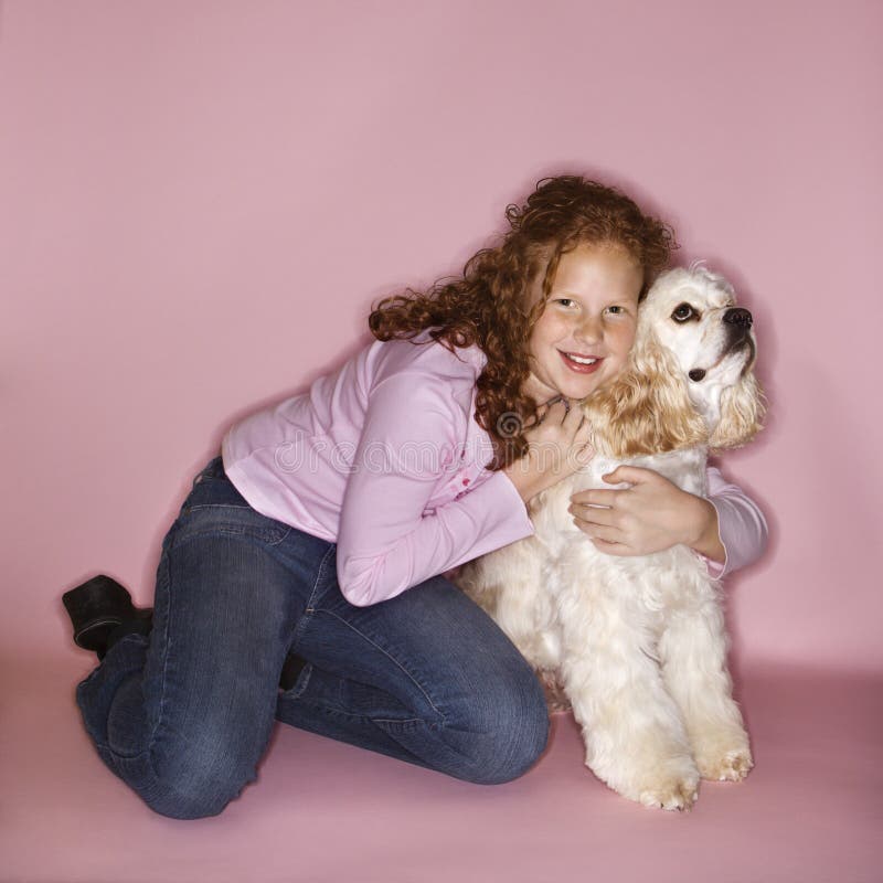 Girl Hugging Cocker Spaniel Stock Image - Image of purebred, kids: 2045947
