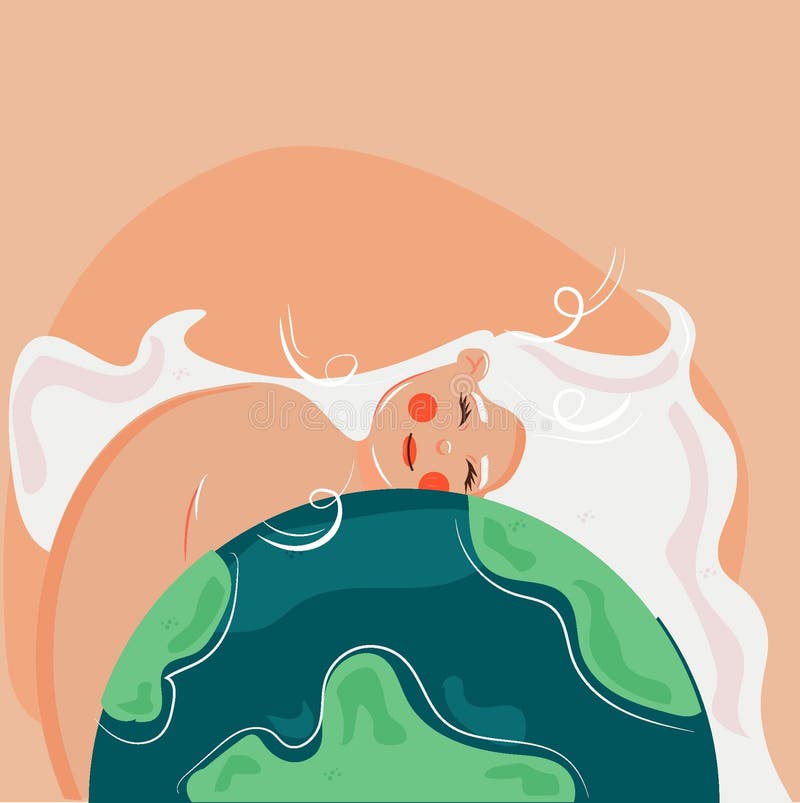 Girl hugging the earth stock vector. Illustration of element - 243842065