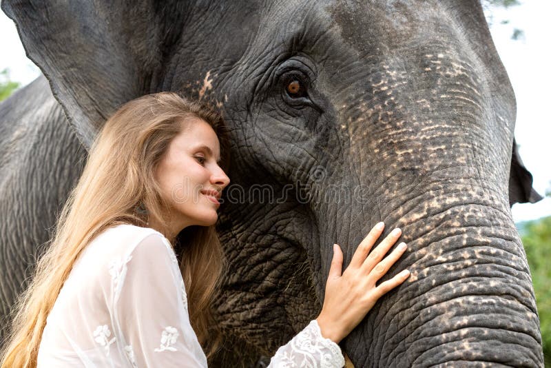Girl Hugging an Elephant in the Jungle Stock Image - Image of laos ...