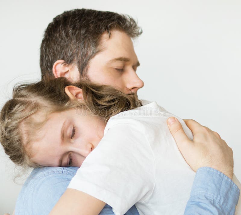 Girl hugging her dad. stock photo. Image of difficulties - 112517518