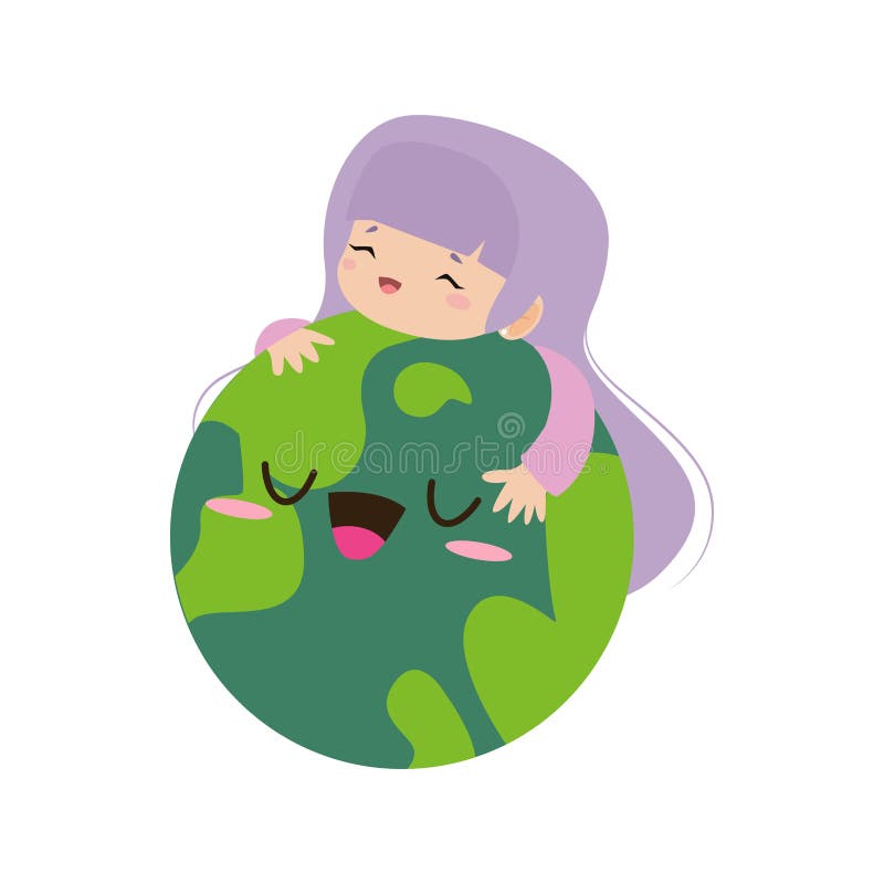 Girl hugging planet earth stock vector. Illustration of green - 179344460