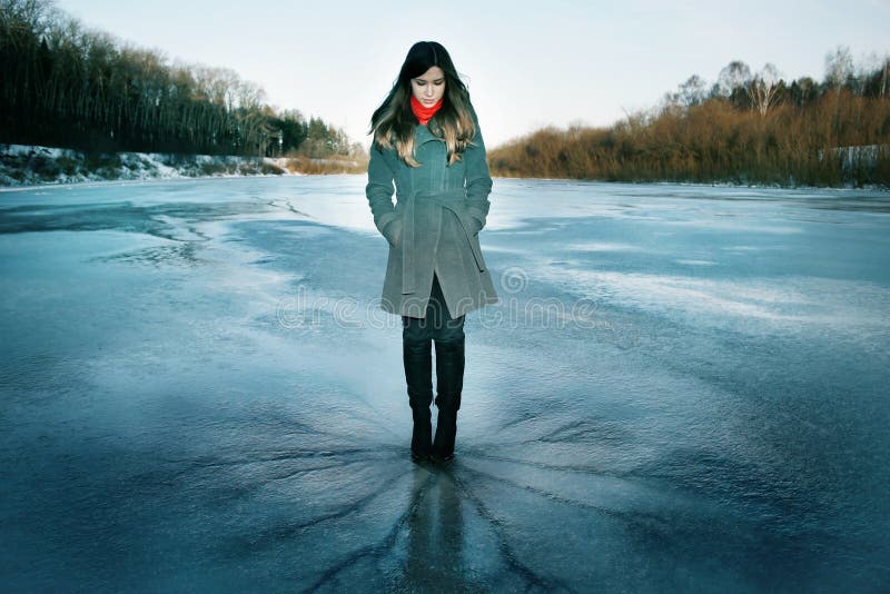 Girl on the ice stock photo. Image of lake, health, frozen - 65968774