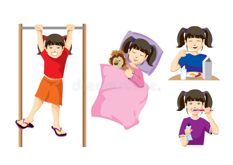 Daily Routine Activities for Kids with Cute Girl Stock Vector ...