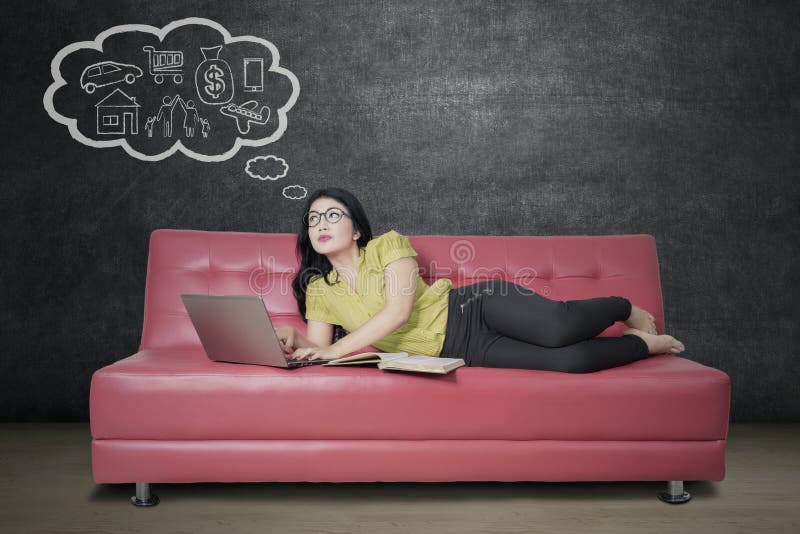 Girl Imagine Her Dream while Studying Stock Photo - Image of glasses ...