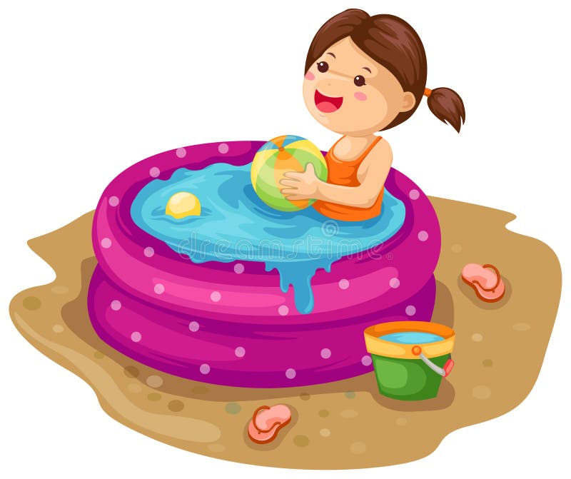 Girl in inflatable pool stock vector. Illustration of happiness - 14346151
