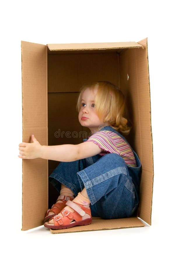 Happy Baby Toddler Sitting in a Cardboard Box Stock Photo - Image of ...