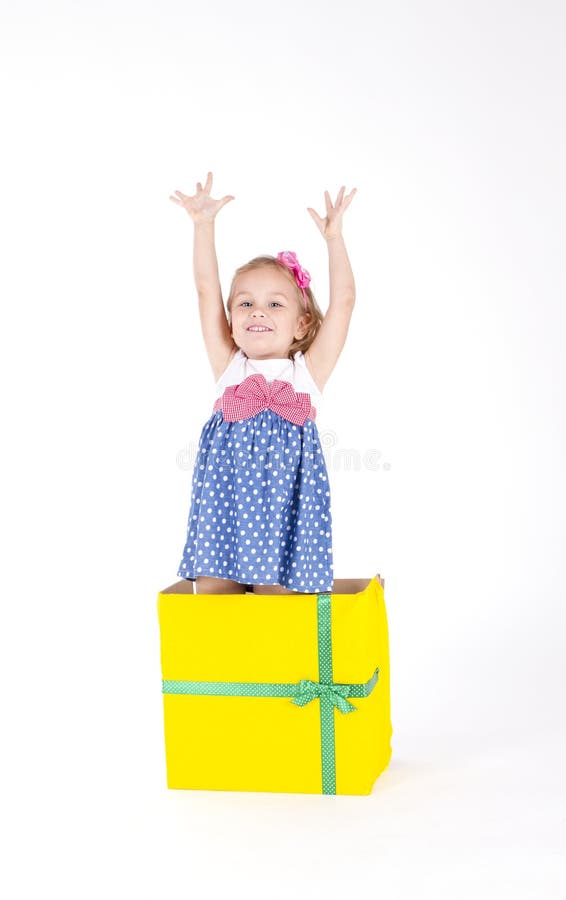Girl inside a gift box. stock image. Image of girl, cute - 79366441