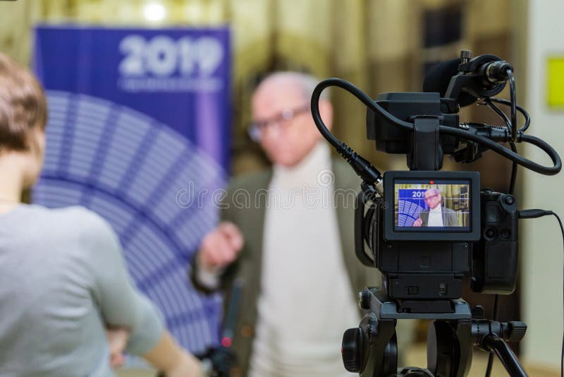 Video of the Interview. Television Equipment, Camcorder with LCD Screen ...