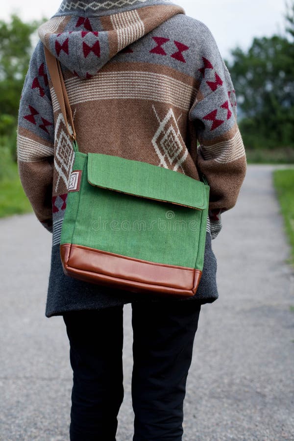 Girl in a Jacket with a Bag from the Back Stock Photo - Image of autumn ...