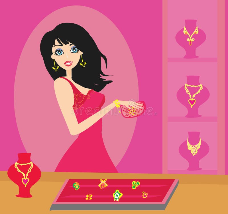 Girl at a jewelry store stock vector. Illustration of diamond - 38817163